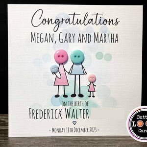 Handmade & Personalised Button Card Family New Baby Girl or Boy ANY ...