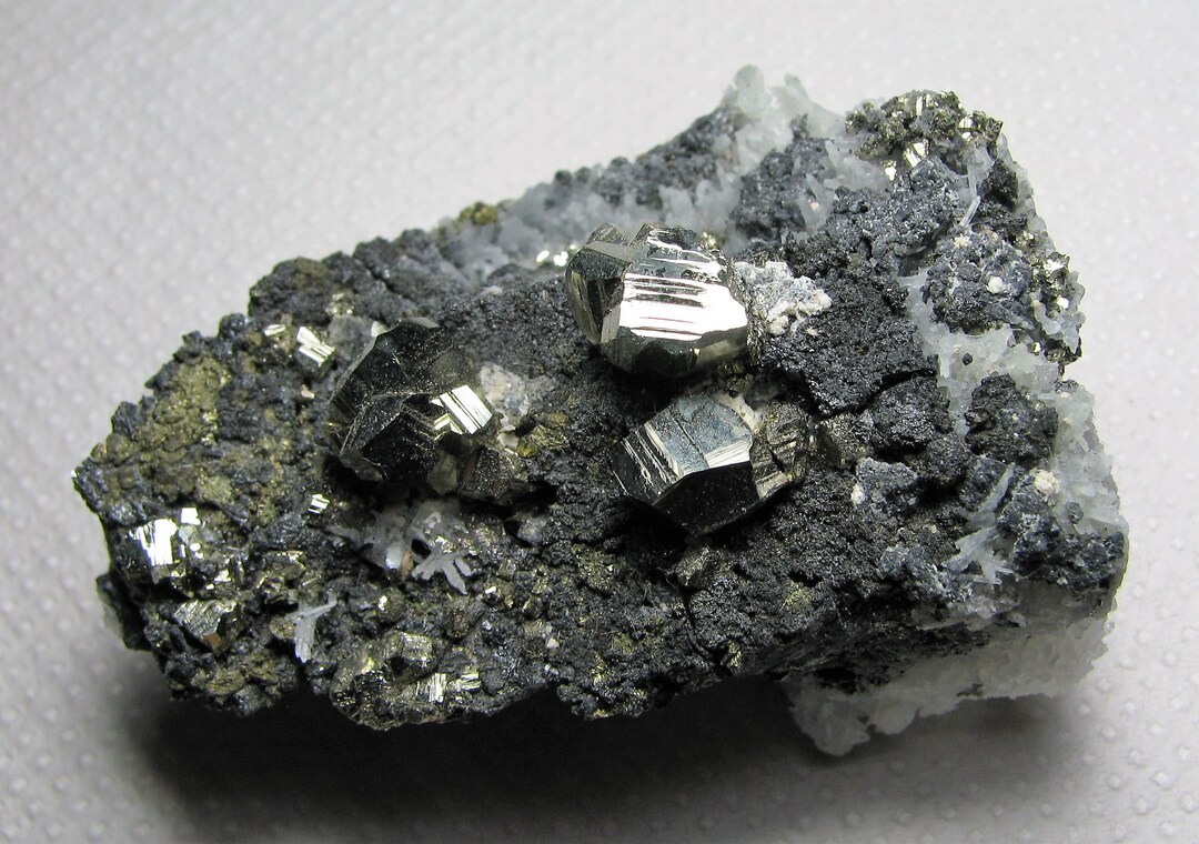 Great Shiny Pyrite on Sphalerite and Quartz, Madan, Bulgaria, Mineral ...