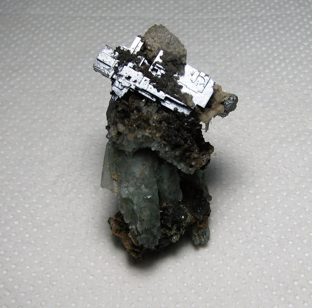 Natural Rare Skeletal Galena With Green Quartz With Chlorite Includings ...