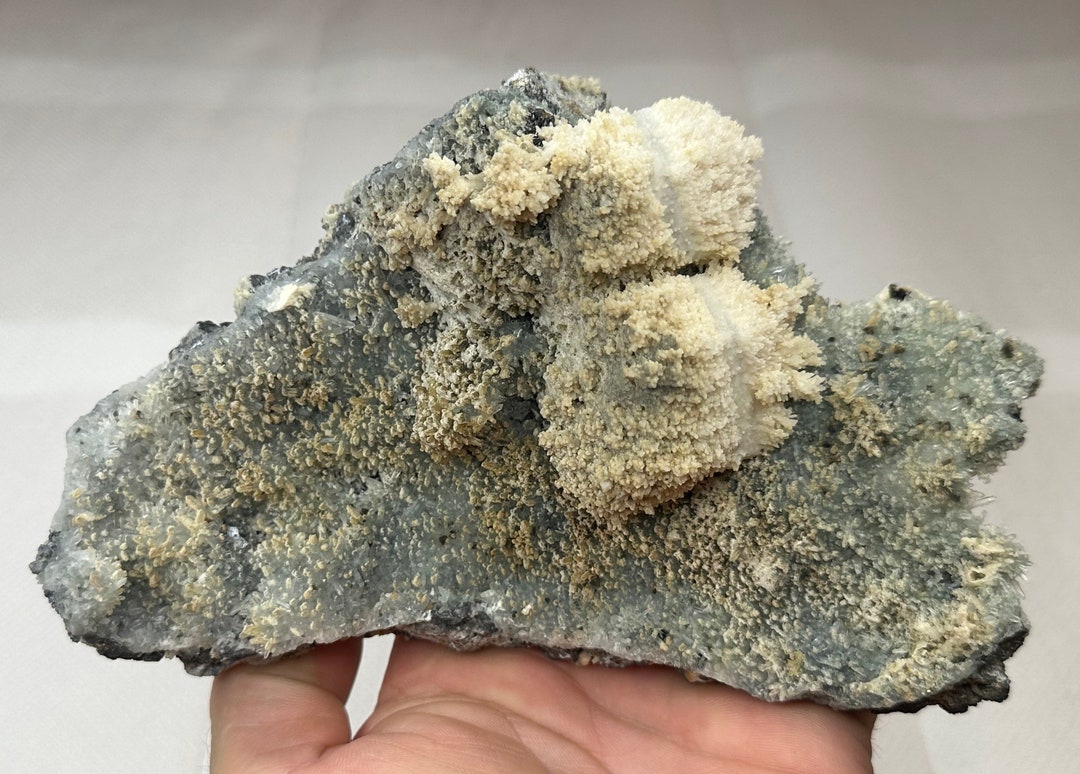 Beautiful Two Generations Calcite on Micro Crystals Green Quartz With ...