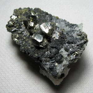 Great Shiny Pyrite on Sphalerite and Quartz, Madan, Bulgaria, Mineral ...