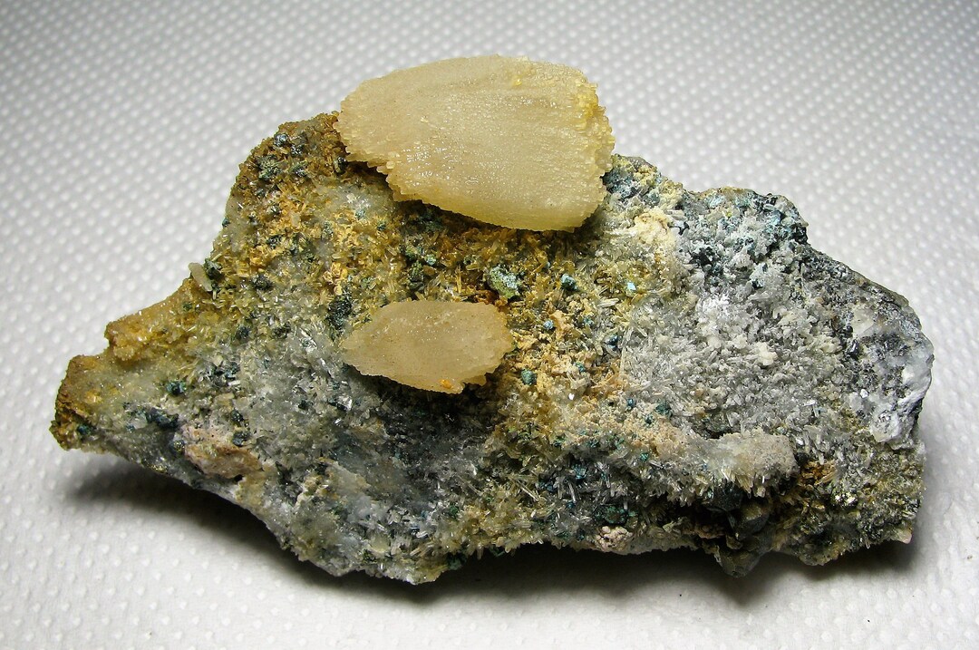 Rare Natural Calcite With Chalcopyrite on Microcrystals Quartz From the ...