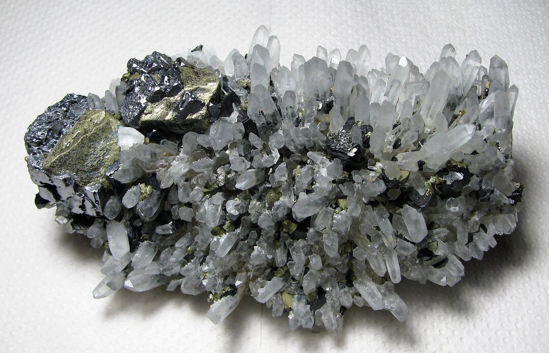 Stunning Intergrown Crystals Chalcopyrite and Galena on Quartz With ...