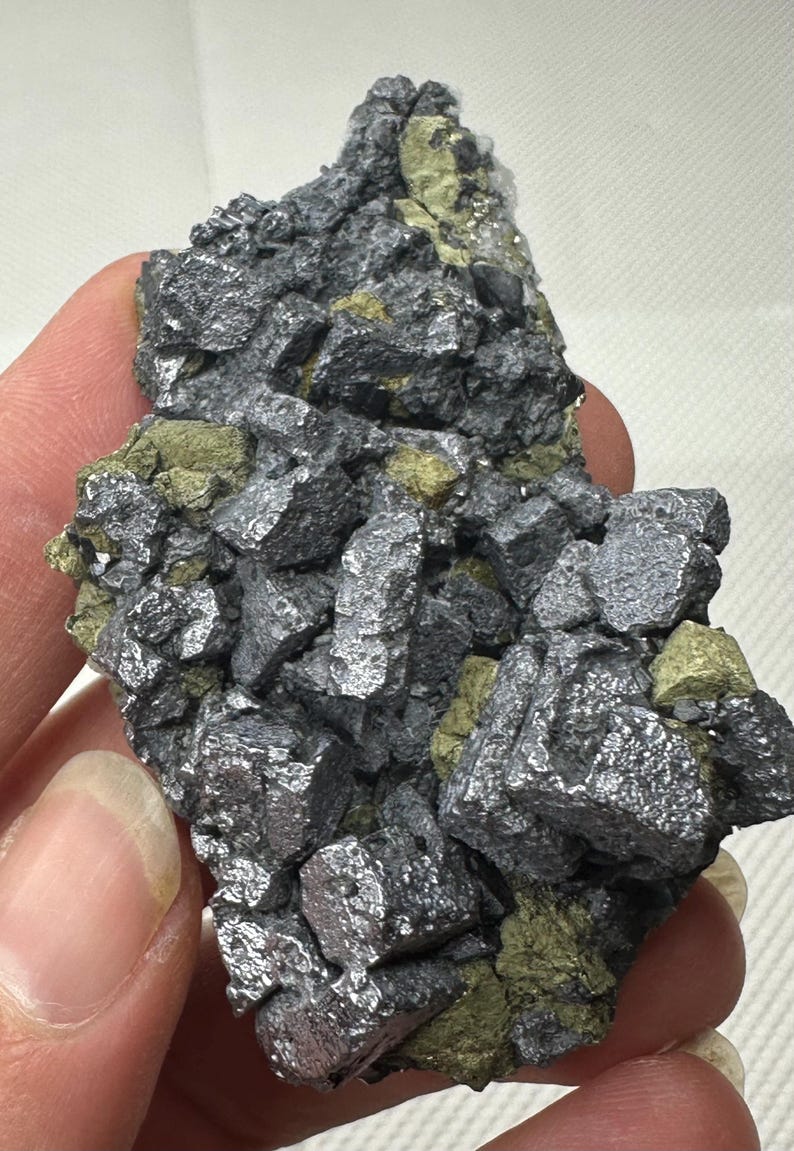 Galène avec cristal de chalcopyrite, Mine du 9 septembre, Bulgarie ...