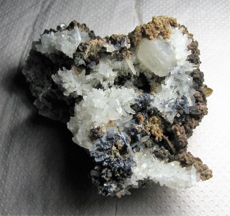 Beautiful Two Generations Calcite, Siderite and Micro Crystals Galena ...