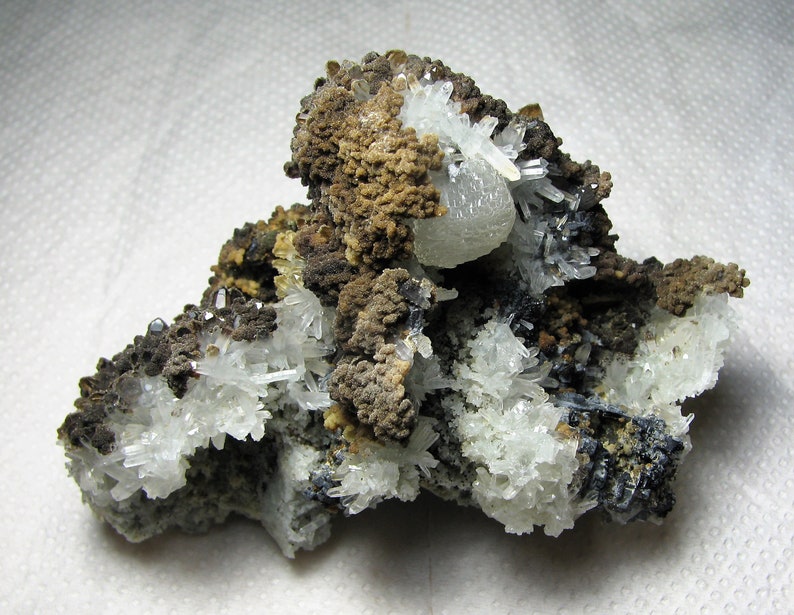 Beautiful Two Generations Calcite, Siderite and Micro Crystals Galena ...