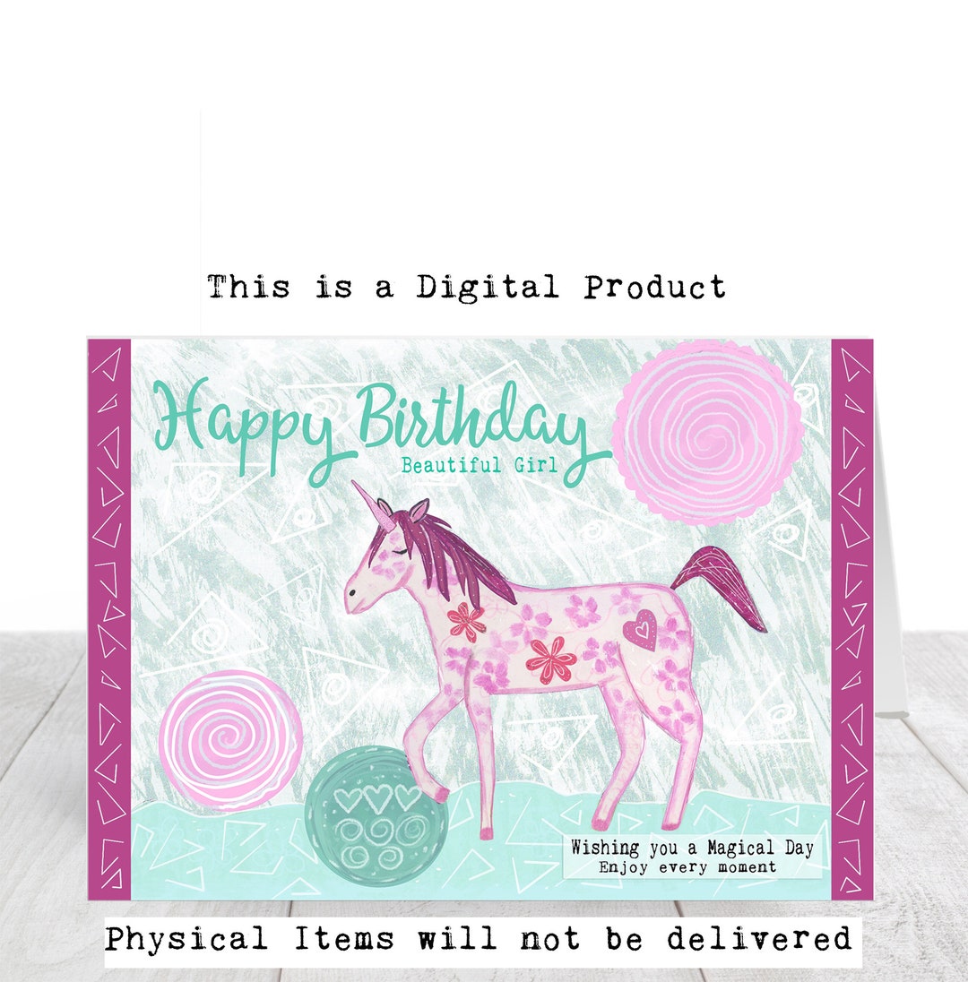 Unicorn Happy Birthday Downloadable Greeting Card, Pink Unicorn Card ...