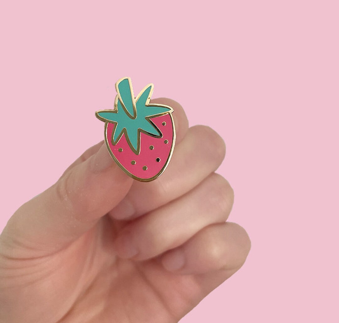 Pink Strawberry Hard Enamel Pin | Cute Pin | Pastel Pin | Quirky | Cute ...