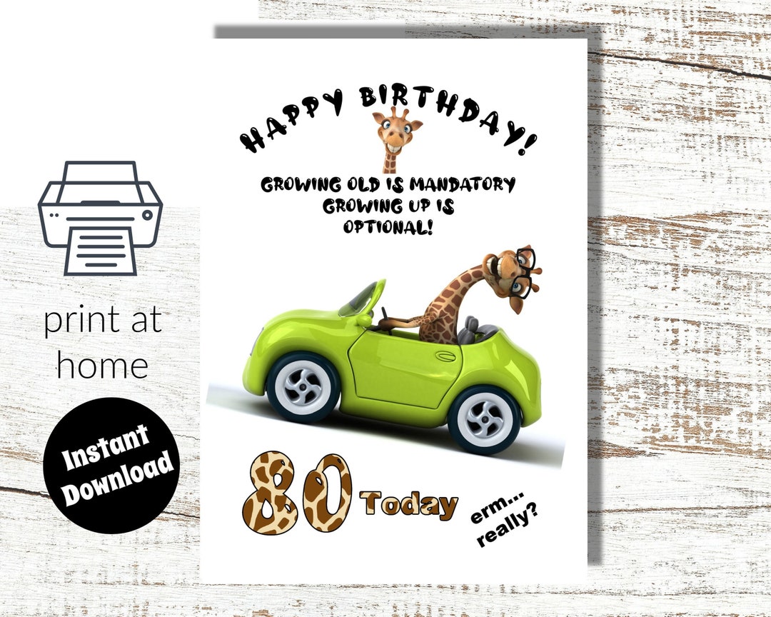 Instant Download and Print at Home 80th Birthday Card - Stay Young ...