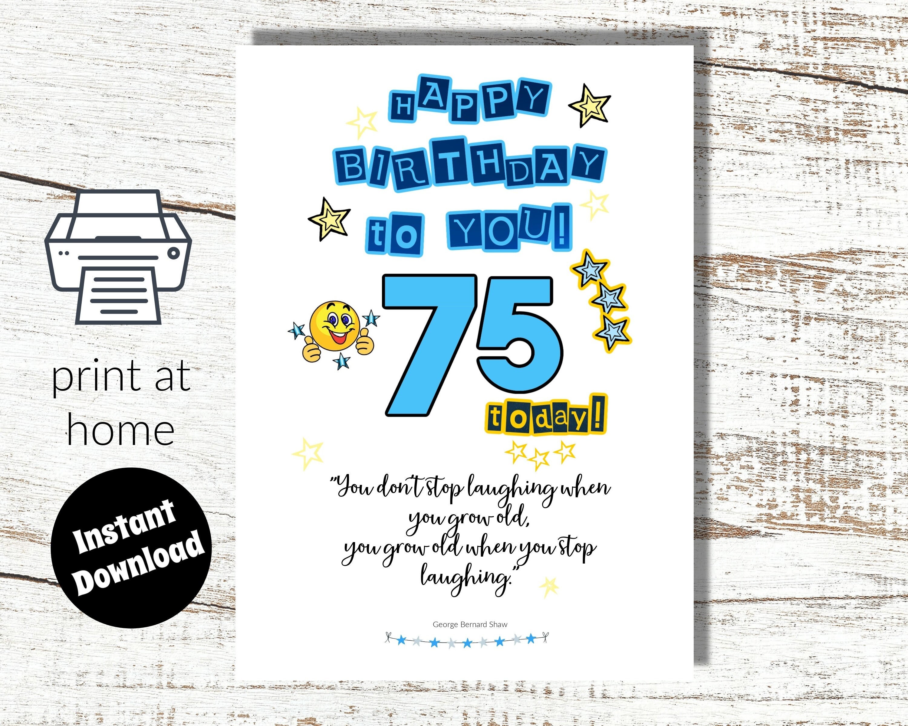 Instant Download and Print at Home 75th Birthday Card - Don't Stop ...
