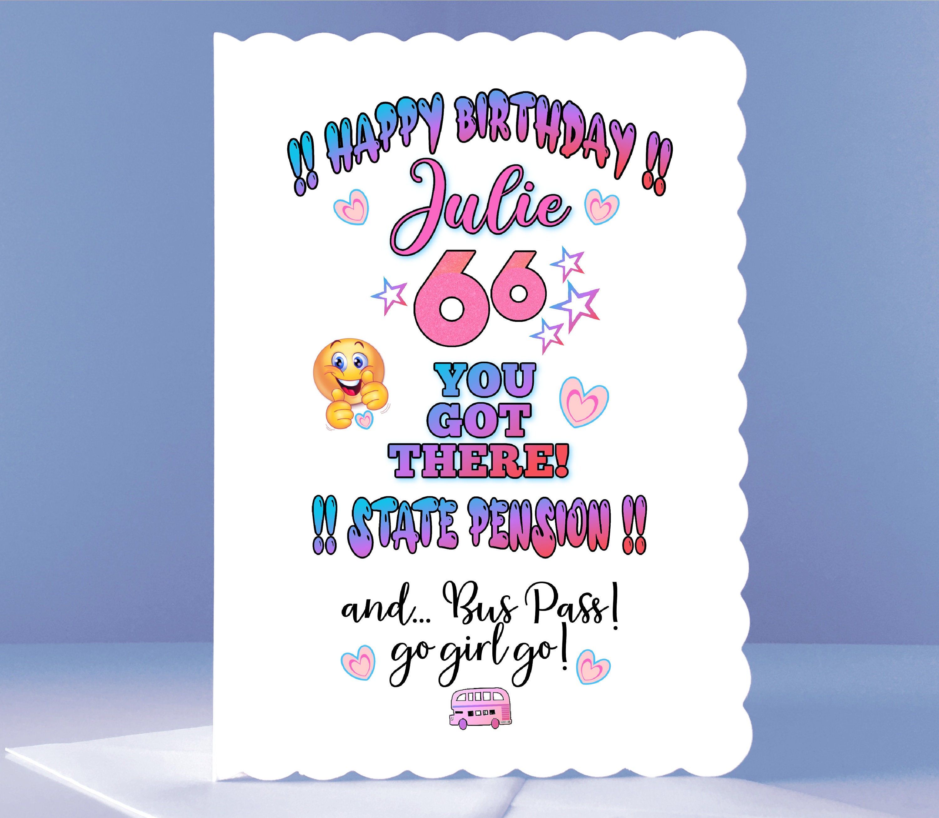 Personalised 66th Birthday Card - GO GIRL GO - New Pensioner ...