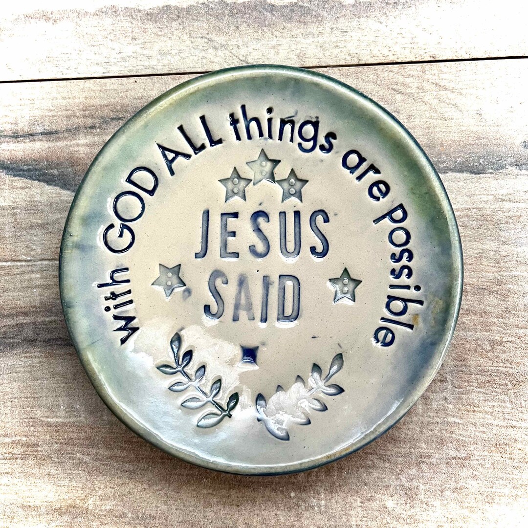 Handcrafted Ceramic Bible Verse Plate With God All Things Are Possible - Etsy