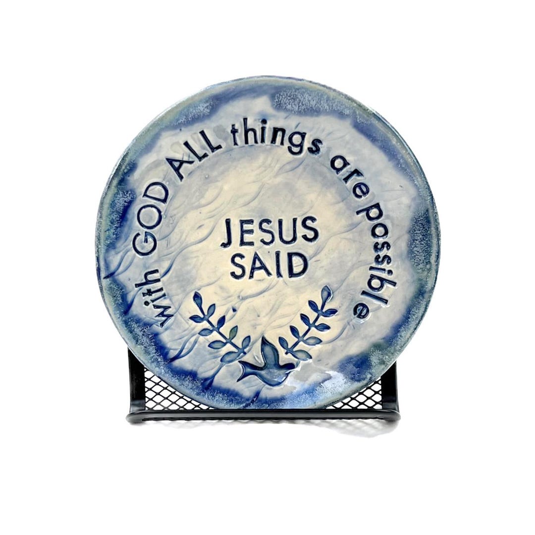 Handcrafted Ceramic Bible Verse Plate - With God All Things Are ...