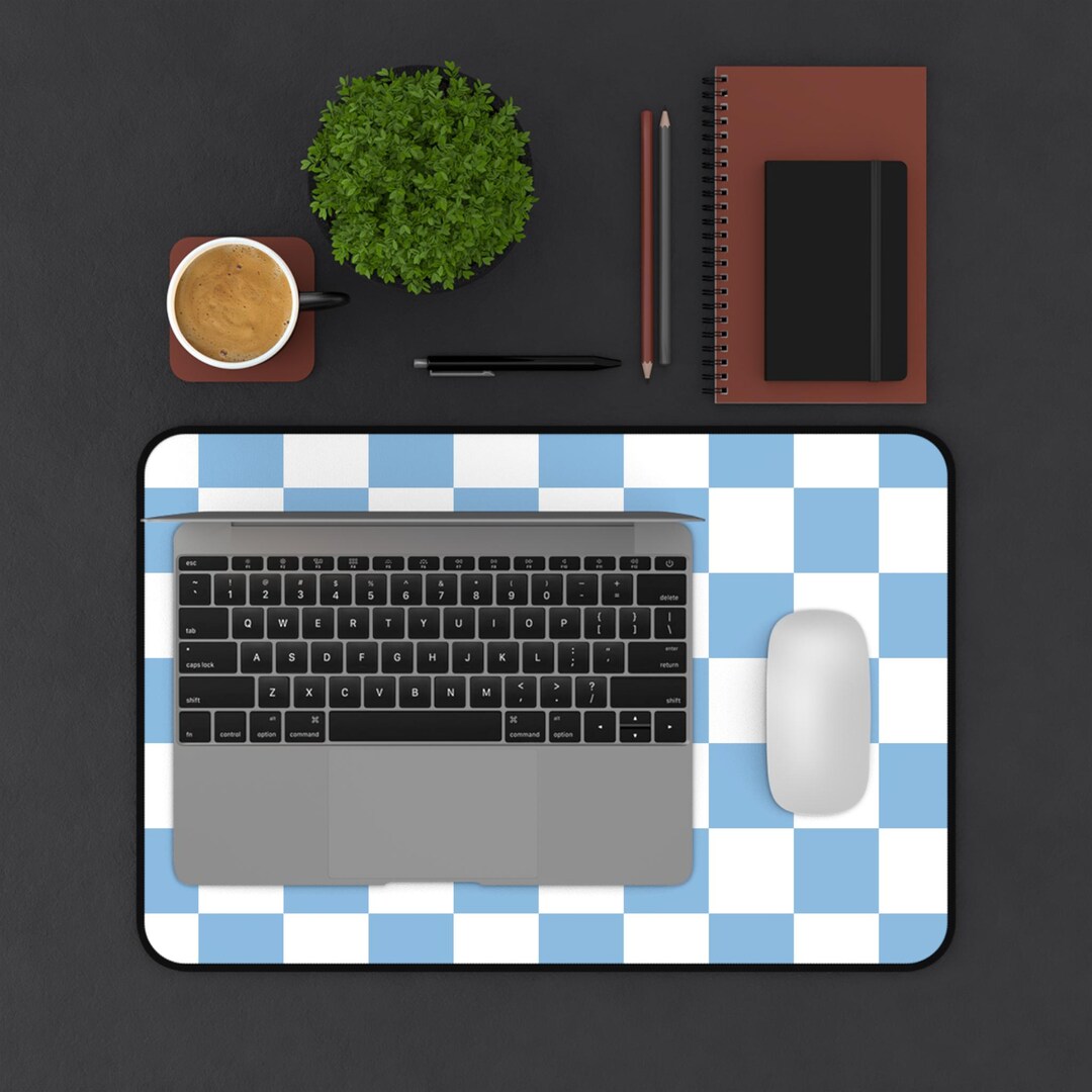Blue Checker Desk Mat, Office Decor, Gaming Mouse Pad, Home Workspace ...