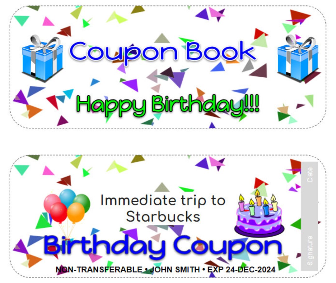 Happy Birthday Coupon Book Digital Delivery 10 Coupons Provided, Fully ...
