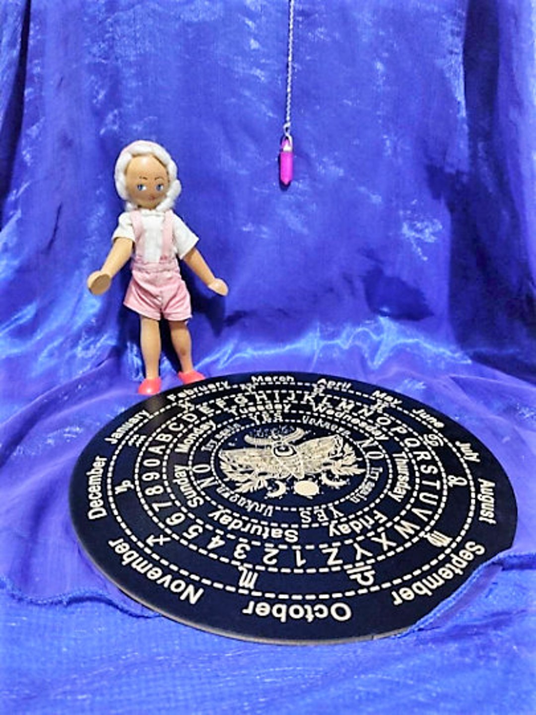 Circular Pendulum Board W/ Pendulum and Guide on How to Use Pendulum, Use With Haunted Dolls or ...