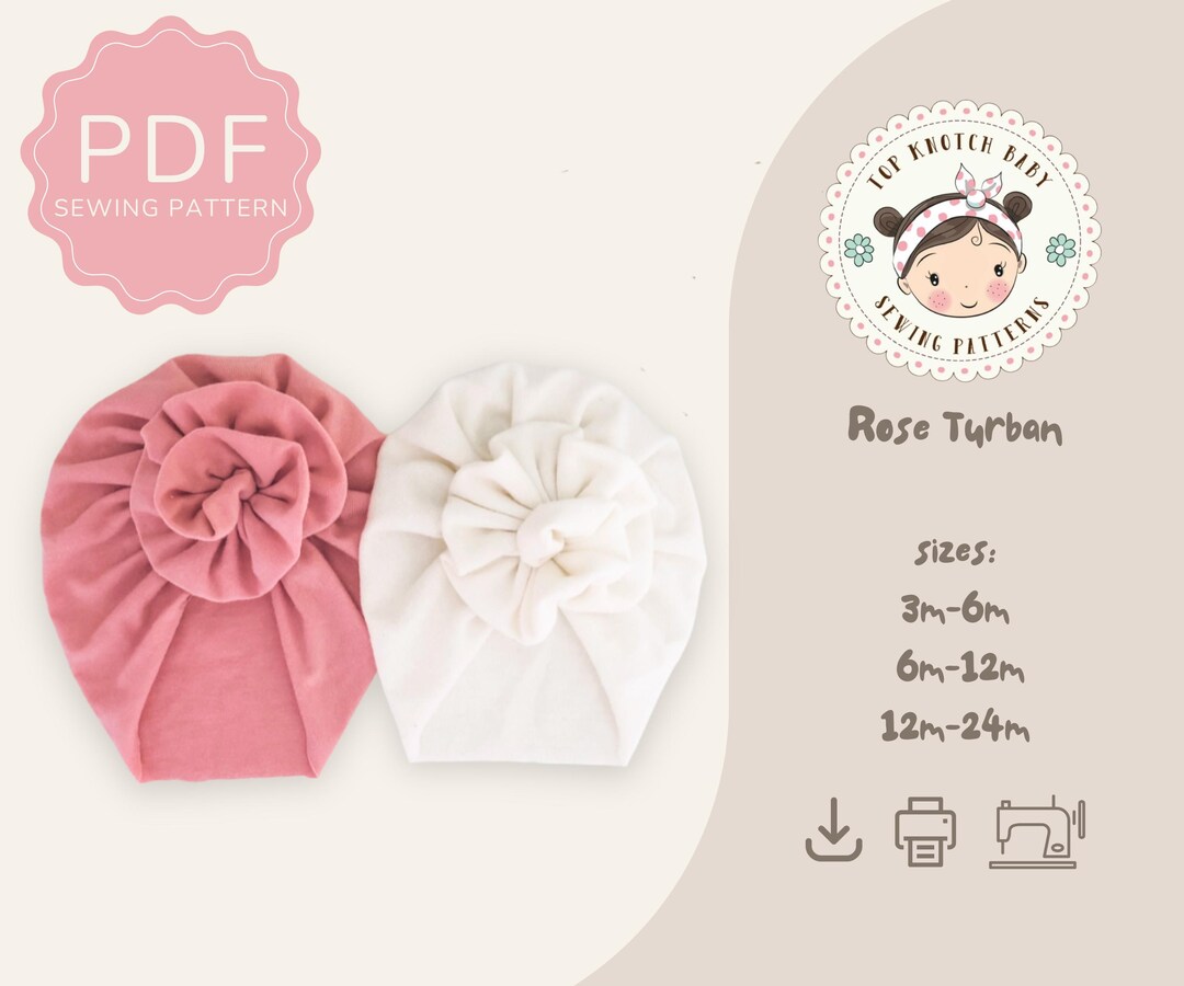 Baby Rose Turban Sewing Pattern PDF Kids Hat With Bow Learn to Sew ...