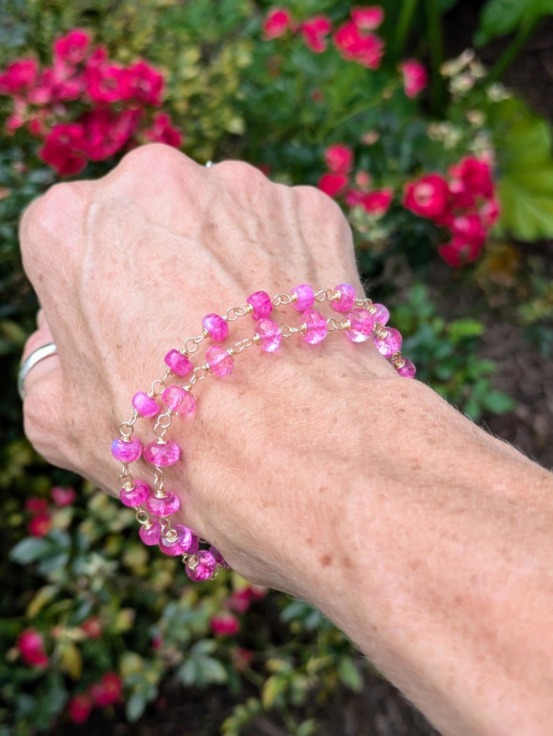 Hot Pink Rainbow Moonstone and Quartz Bracelet - Etsy
