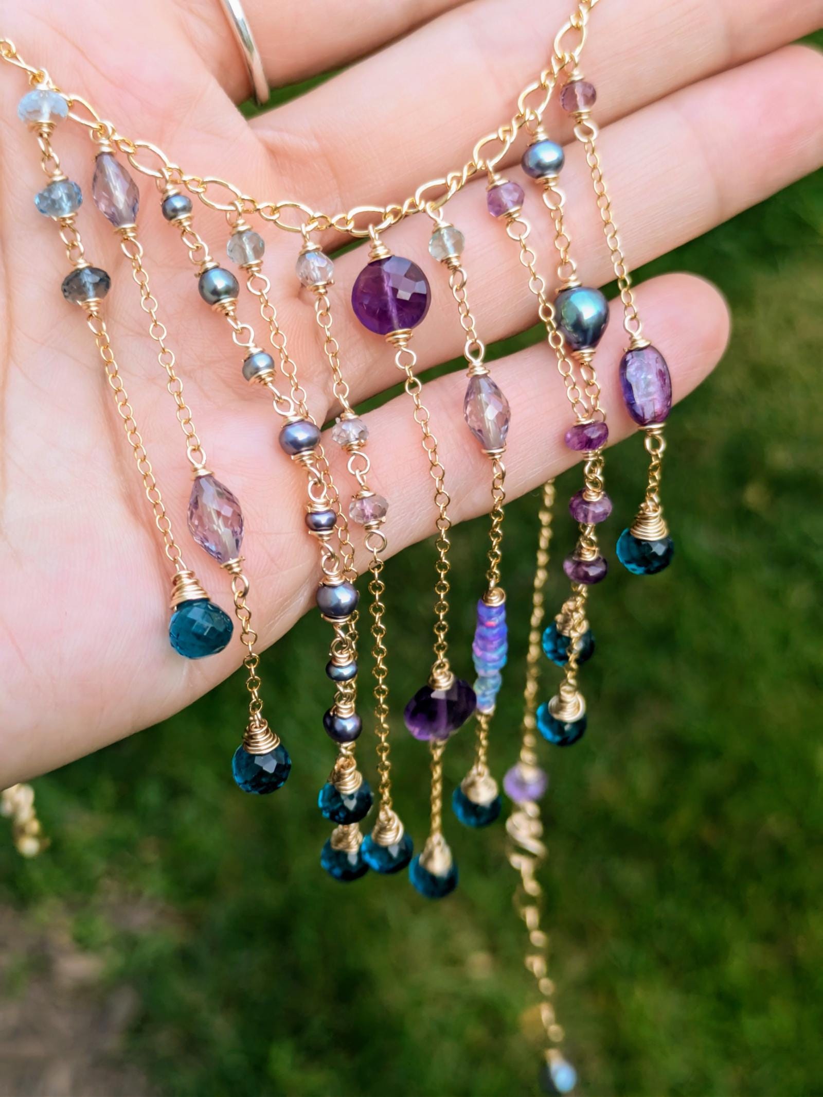 Peacock Quartz and Multi Gemstone Fringe Necklace - Etsy