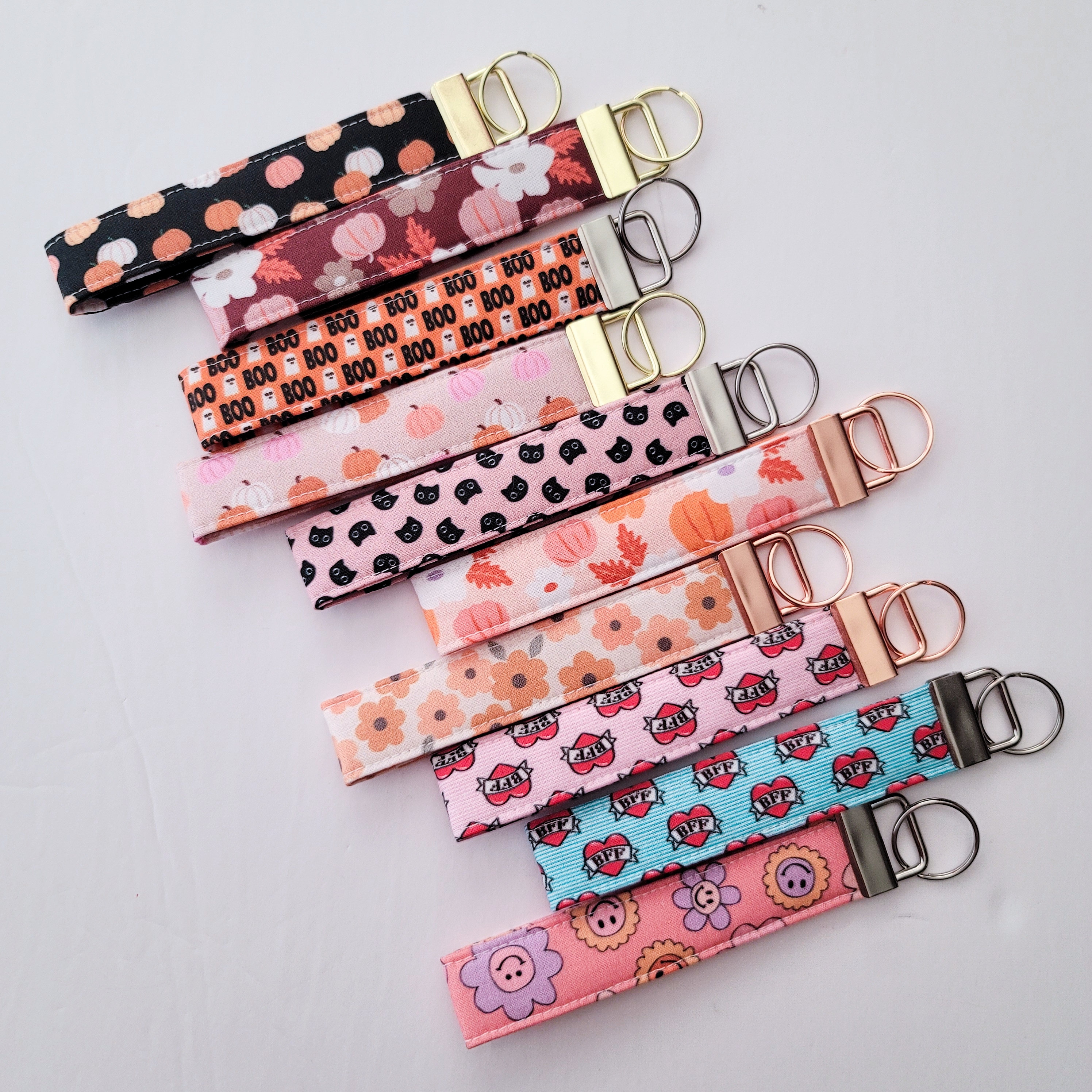 Flower Smiley Face Keychain Wristlet | Lanyard Key Fob Strap - Etsy