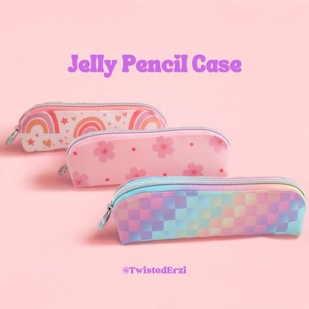 Rainbow Checkered Jelly Pencil Case: Waterproof Zipper Pouch - Etsy