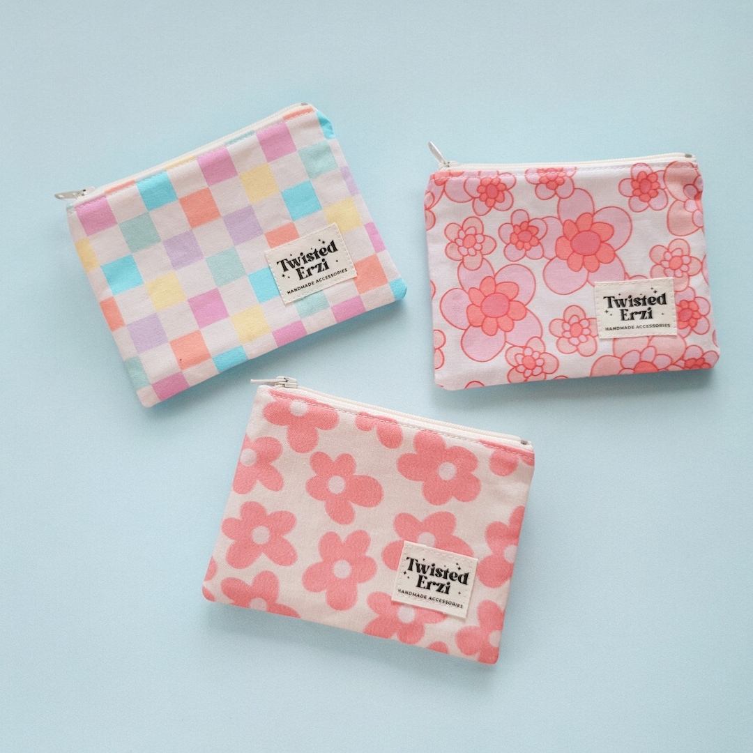 Retro Floral Checkered Coin Purse | Small Zipper Pouch Wallet 5"x4 ...