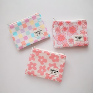 Retro Floral Checkered Coin Purse | Small Zipper Pouch Wallet 5"x4 ...