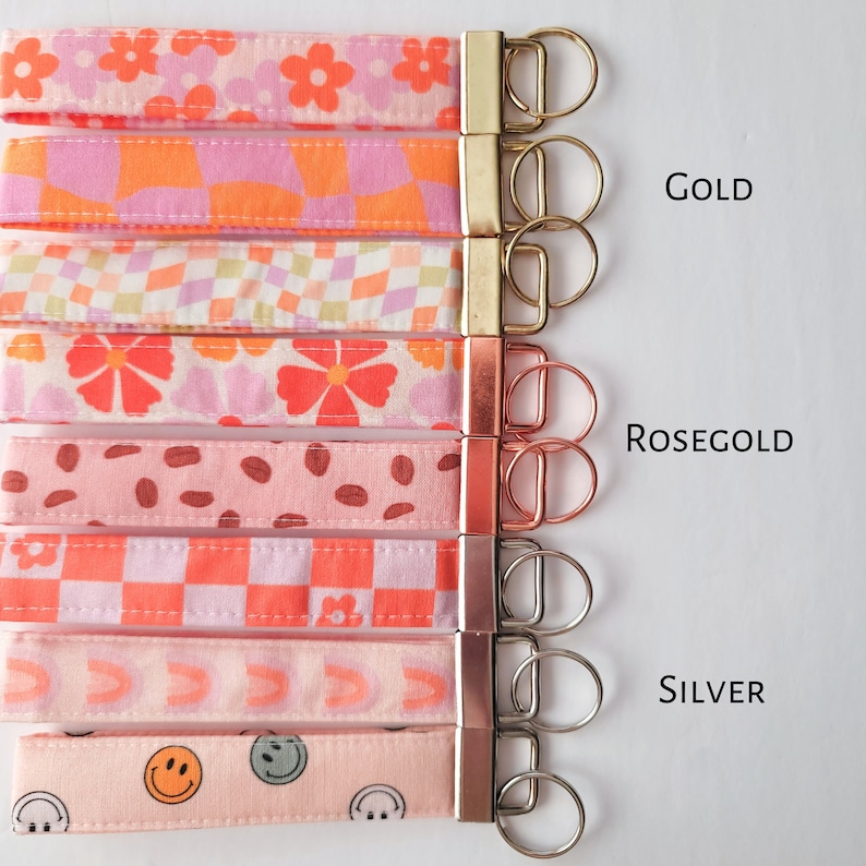 Flower Smiley Face Keychain Wristlet | Lanyard Key Fob Strap - Etsy