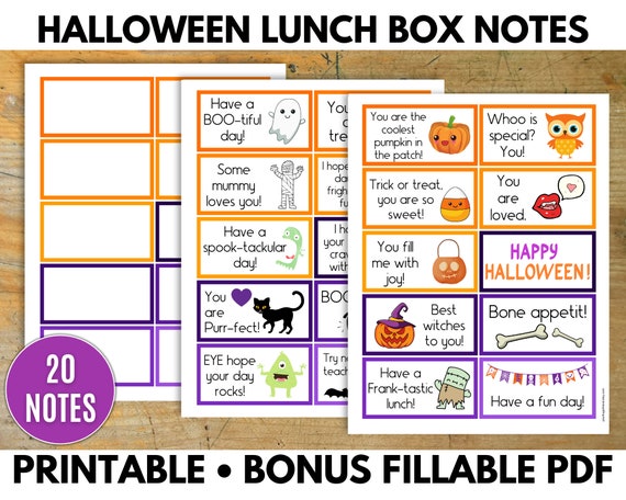 Halloween Lunch Box Notes for Kids Lunchbox Notes Lunchbox | Etsy