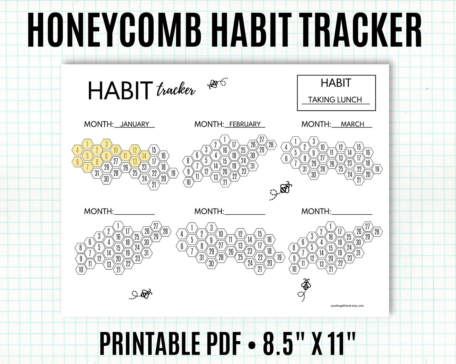 Habit Tracker Printable Honeycomb Printable Tracker Monthly - Etsy
