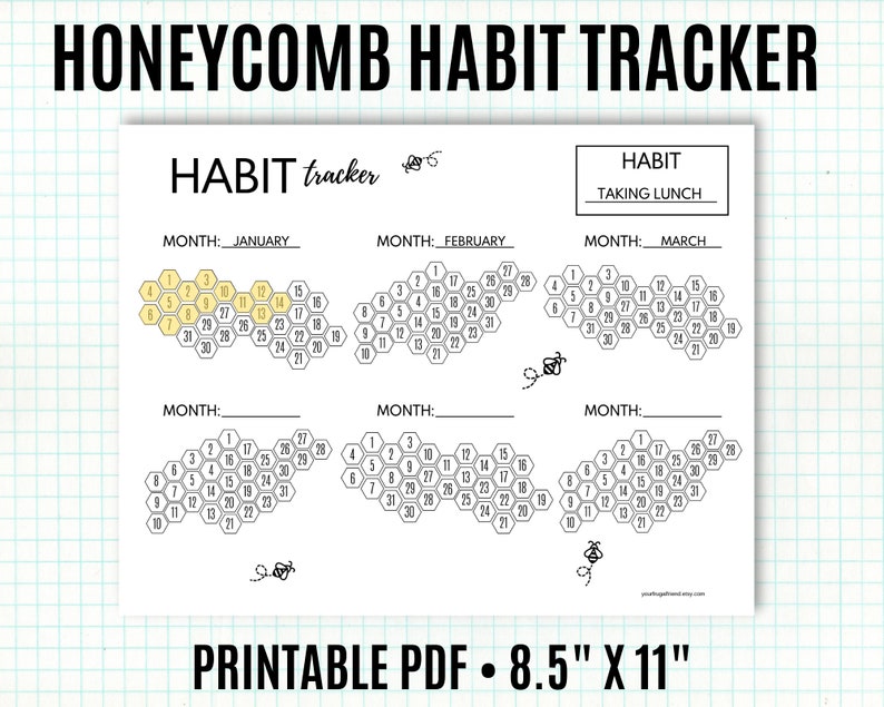 Habit Tracker Printable, Honeycomb Printable Tracker, Monthly Habit ...