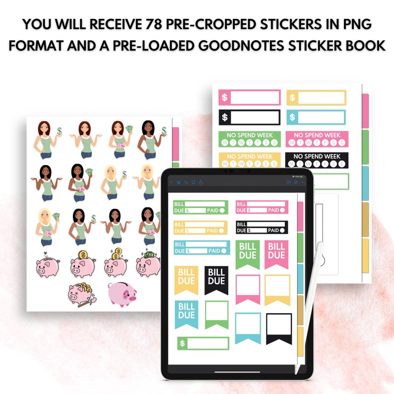 Digital Financial Stickers Digital Sticker Book Goodnotes | Etsy