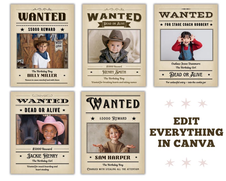 Editable Wanted Poster Template, 5 Canva Templates, Wild West Cowboy ...