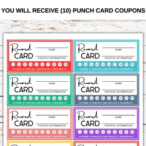 Reward Card, Punch Card Reward System, Kid's Reward Coupons, Reward ...