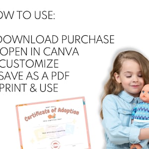 Editable Baby Doll Adoption Certificate, Doll Adoption Certificate ...