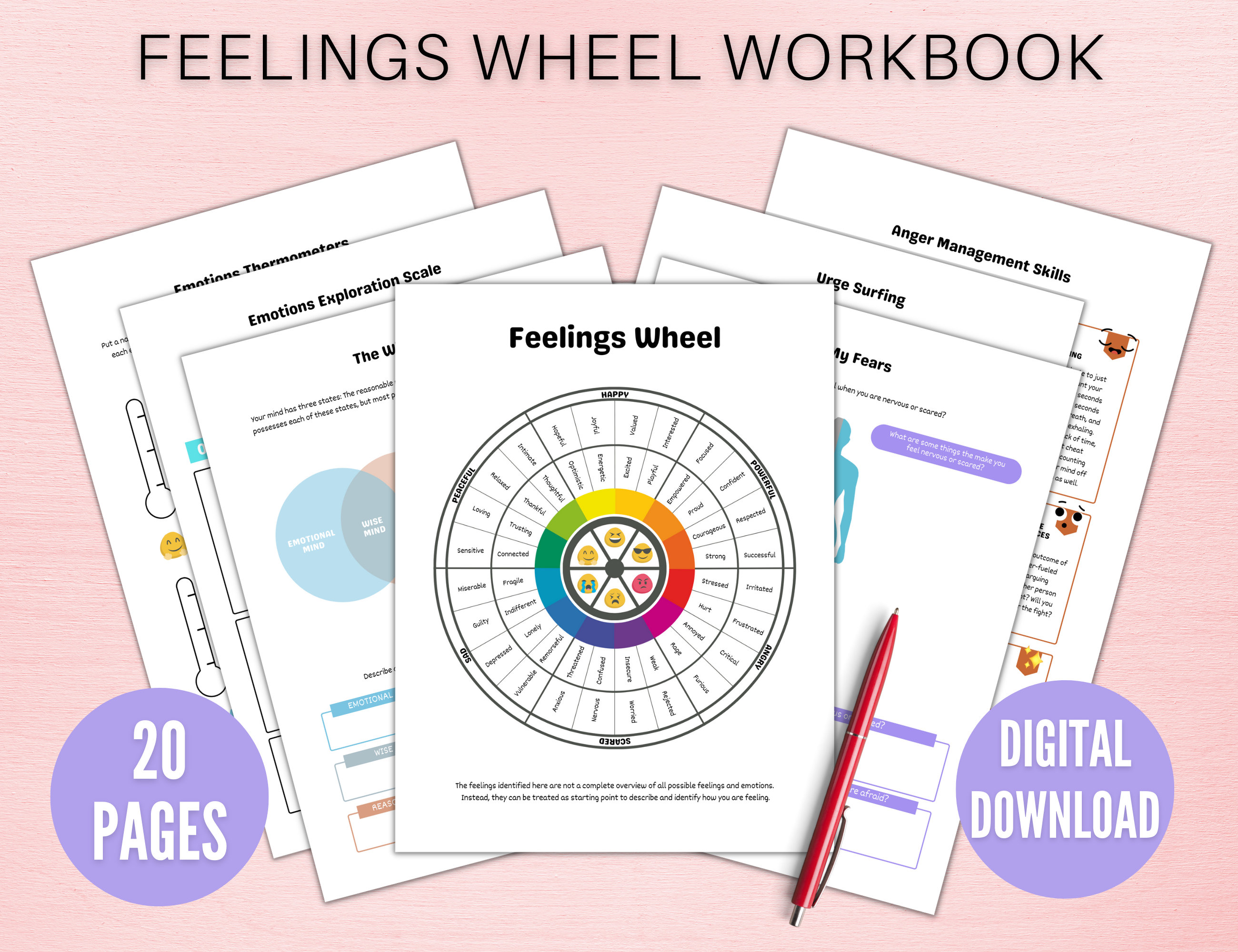 Emotions Processing Worksheets Feelings Wheel Coping Skills - Etsy