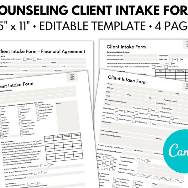 Counseling Intake Form Canva - Etsy