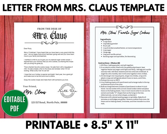 Letter From Mrs. Claus Editable Letter From Mrs Claus Mrs | Etsy
