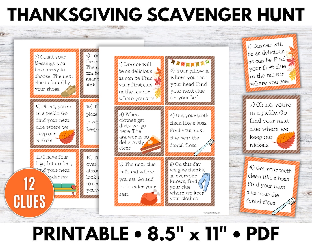 Indoor Thanksgiving Scavenger Hunt, Scavenger Hunt for Kids, Scavenger ...
