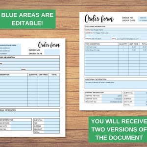Order Form Template Editable, Order Form Printable Editable PDF - Etsy