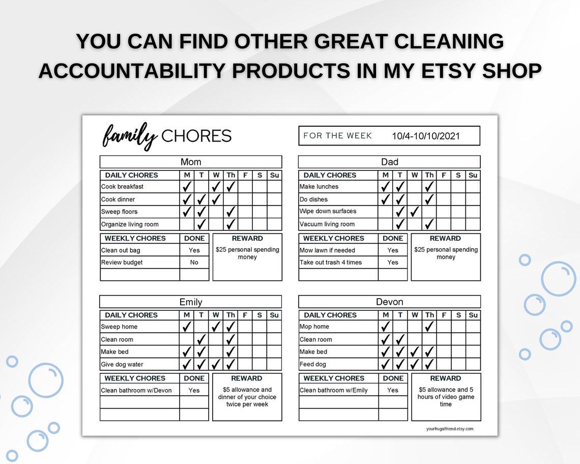 Family Cleaning Checklist Family Cleaning Cards Digital - Etsy