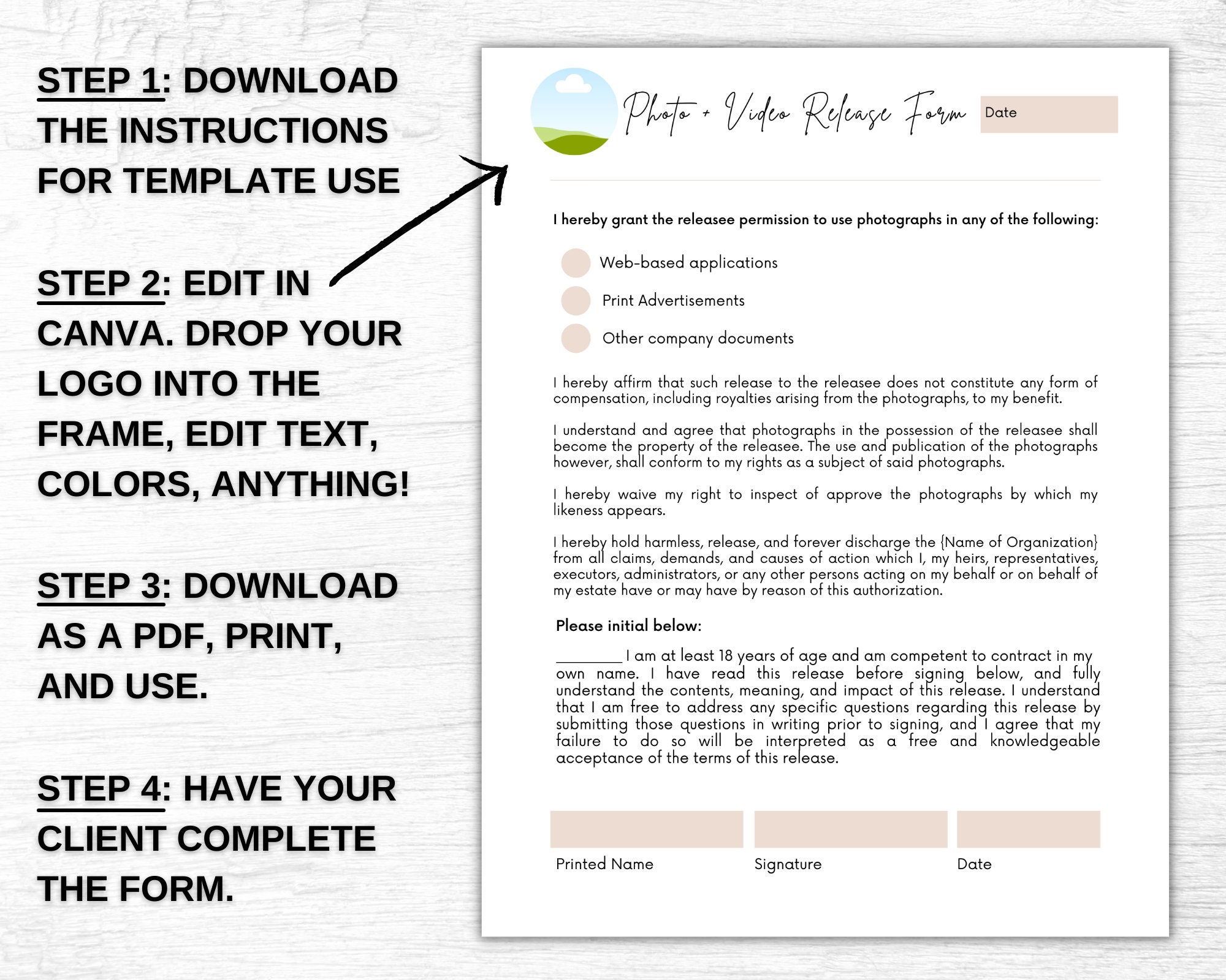 Editable Photo and Video Release, Client Consent to Photo and Video ...