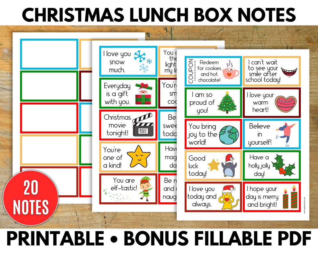 Christmas Lunch Box Notes for Kids Winter Lunchbox Notes - Etsy