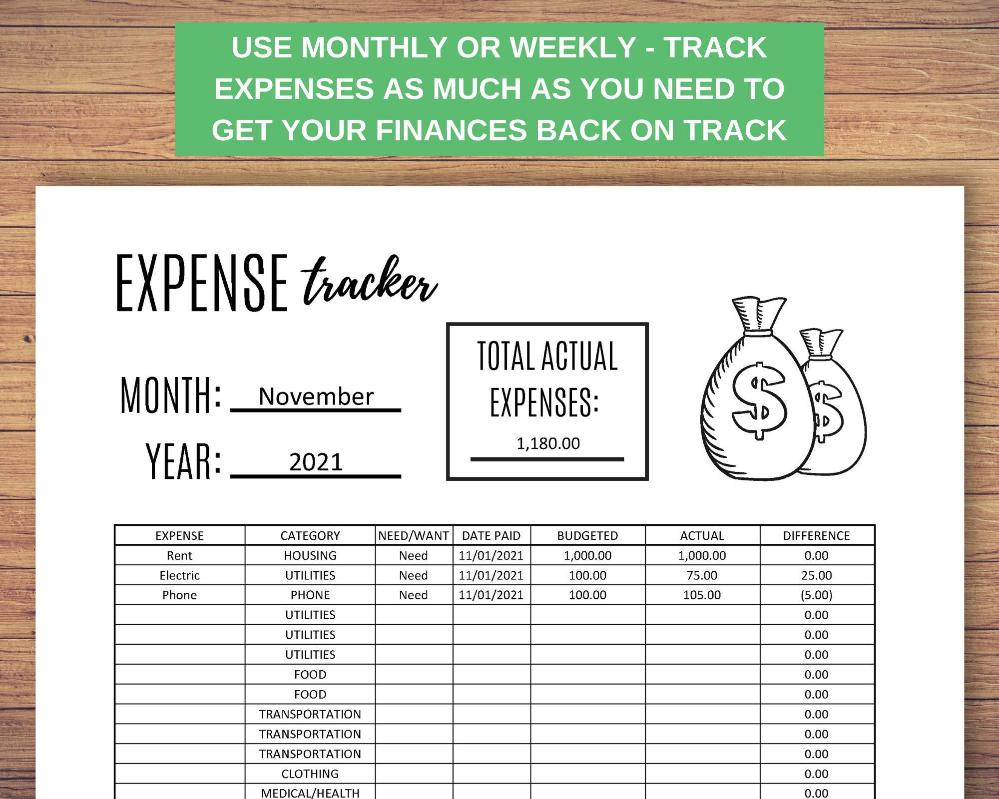 Expense Tracker Expense Tracker Printable Small Business | Etsy