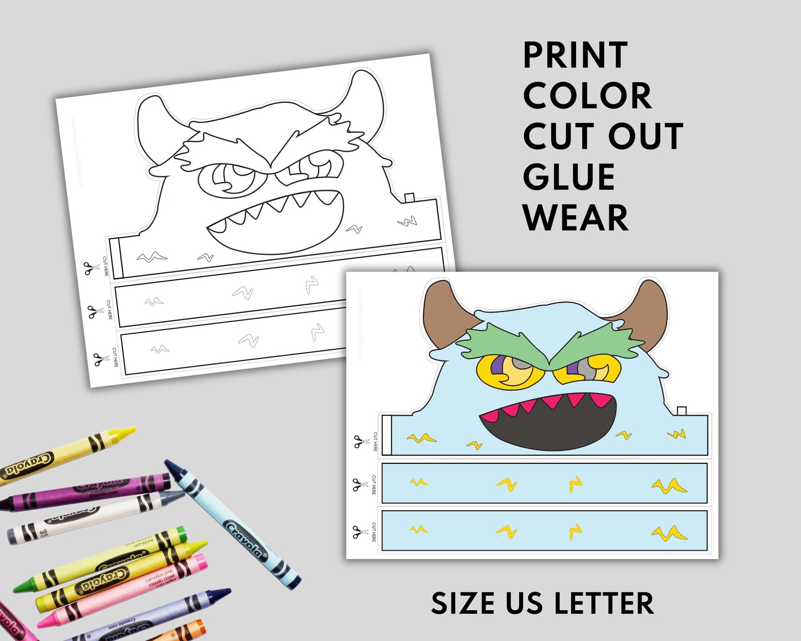 Halloween Coloring Craft, Halloween Paper Crown, Monster Party Favors ...