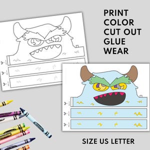 Halloween Coloring Craft, Halloween Paper Crown, Monster Party Favors ...