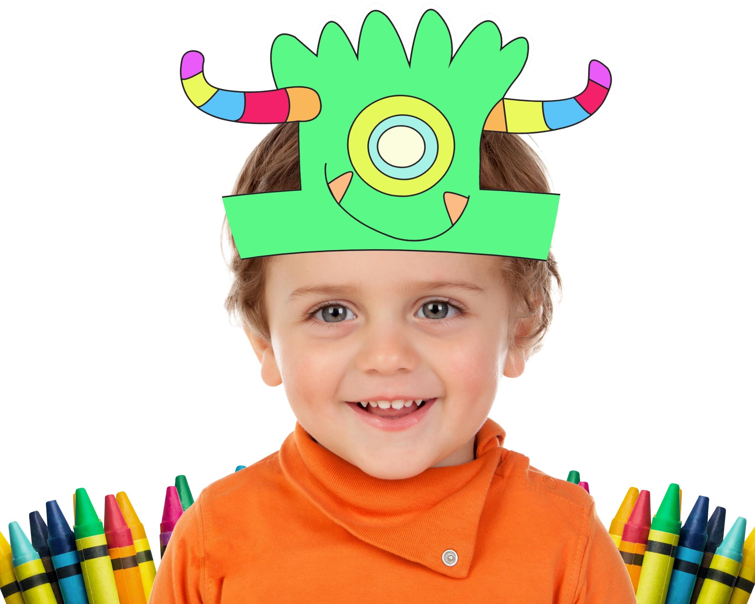 Halloween Coloring Craft, Halloween Paper Crown, Monster Party Favors ...