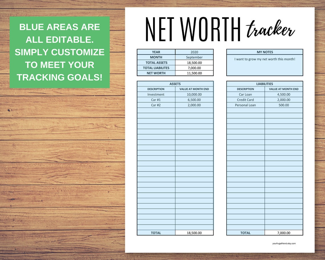 Net Worth Tracker Template Net Worth Annual Worksheet Net - Etsy