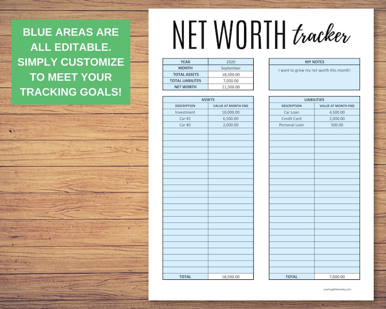 Net Worth Tracker Template Net Worth Annual Worksheet Net | Etsy