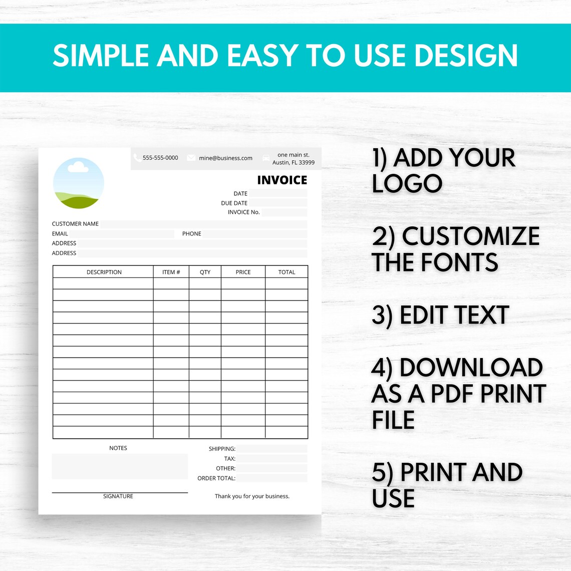 Order Form Template Invoice Template Editable Receipt - Etsy
